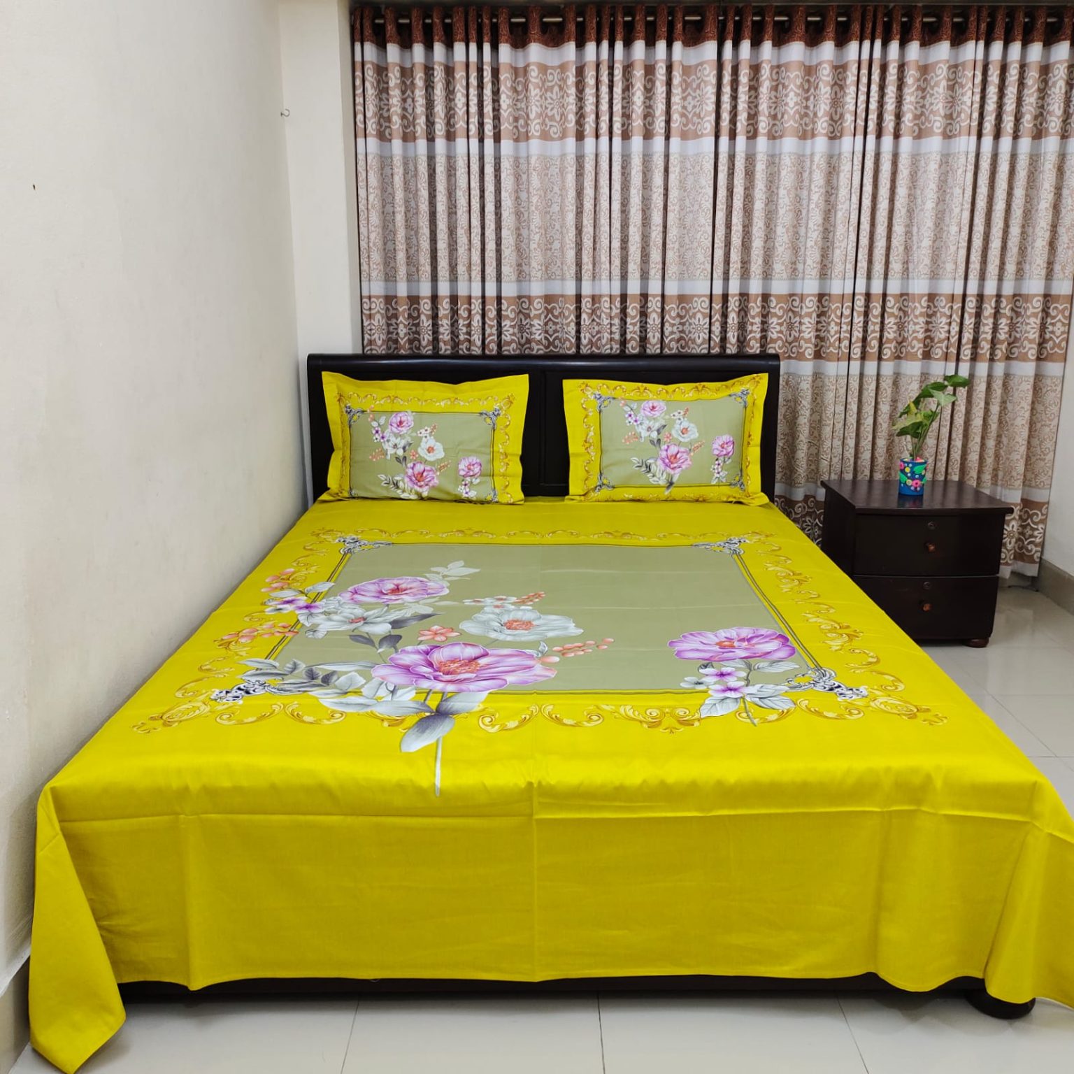 HD Printed Premium Panel Ortha Luxury Bedsheet – 3 Pecs (Hit Lemon) – Ortha